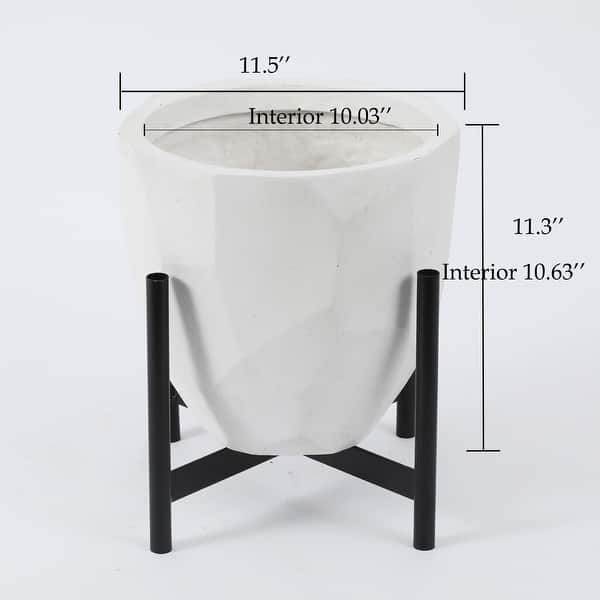White Geo-Design Round MgO Planter with Black Metal Stand - Bed Bath ...