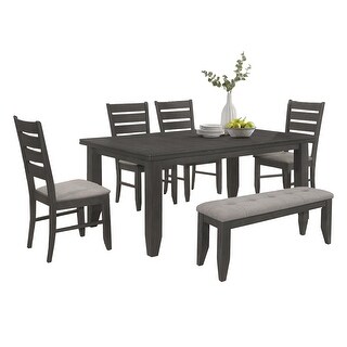 6 Piece Rectangular Dining Set in Dark Grey Finish - Bed Bath & Beyond - 37156893
