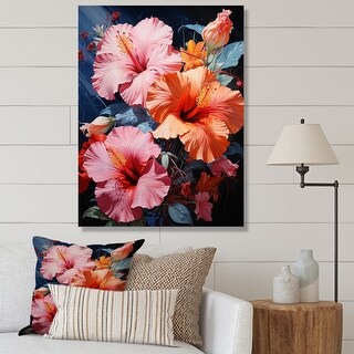 Designart "Hibiscus Hibiscus Harmony I" Hibiscus Canvas Print - Bed ...