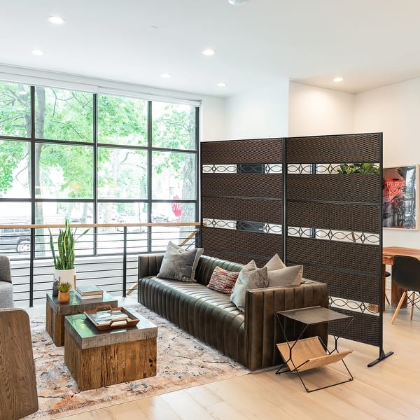 3 Panels Rattan Outdoor Privacy Screen Rstic Divider Decorative Privacy ...