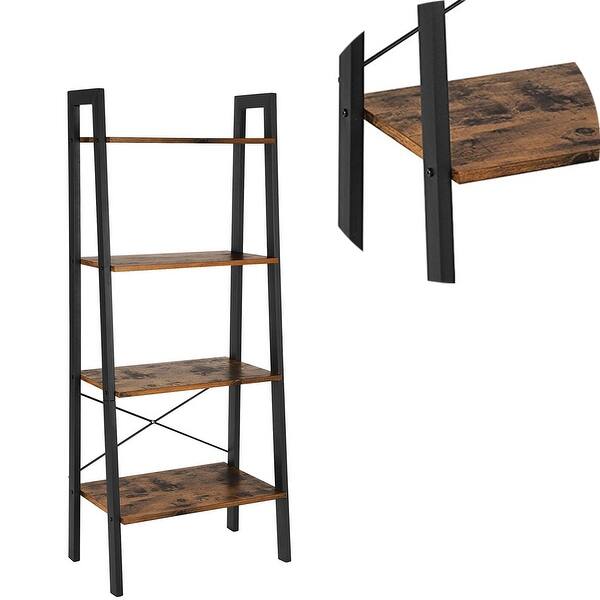 Ladder Shelf Black Ladder Bookshelf Four Tiered Rustic Wooden Standing ...