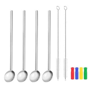4Pcs 7.7" Stainless Steel Straws Spoons with Cleaning Brushes and ...