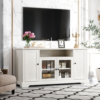 Highboy Console TV Stand for up to 65-inch TV with Glass Doors and ...