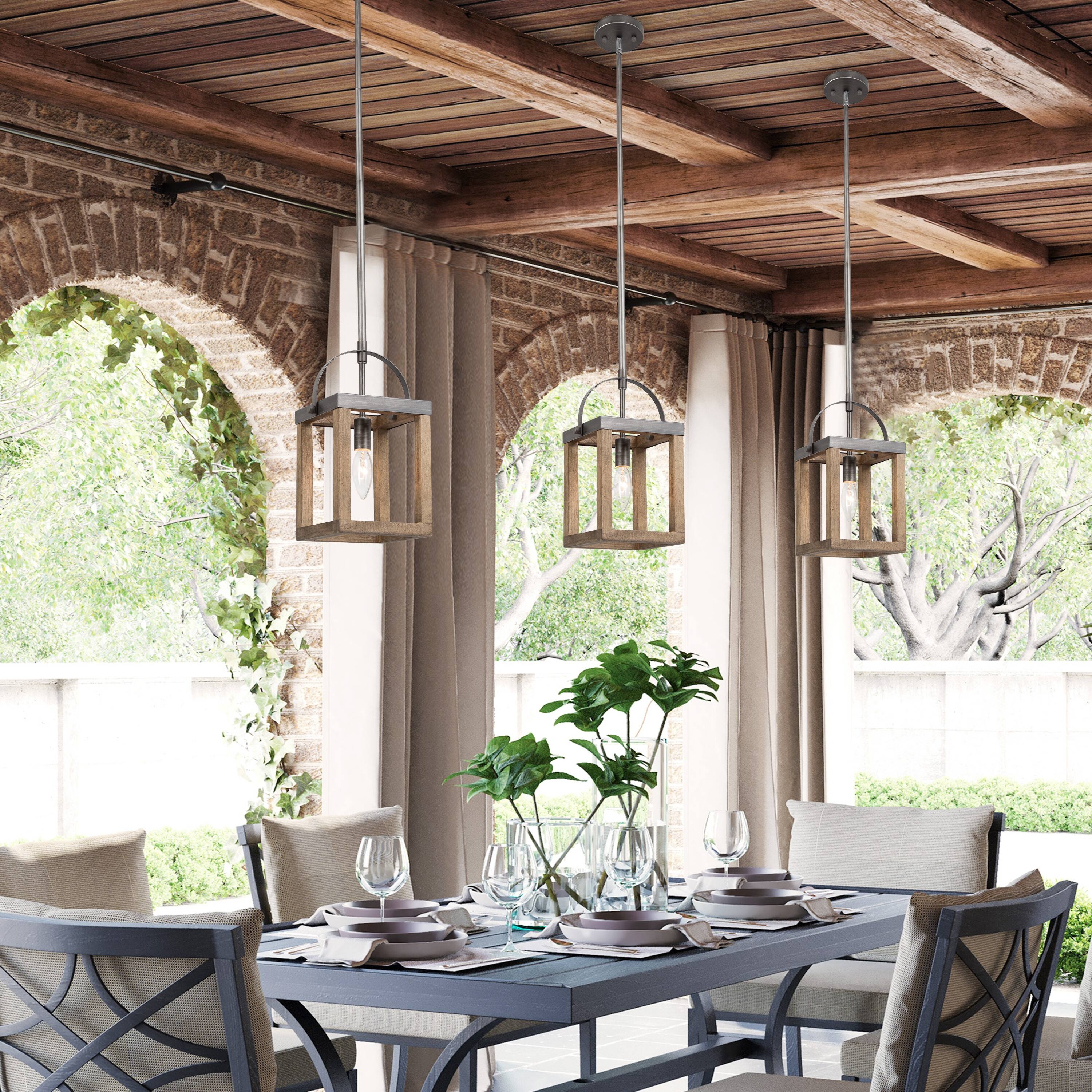 Modern Farmhouse 1-Light Wood Pendant Light for Kitchen Island - L6.5"x ...