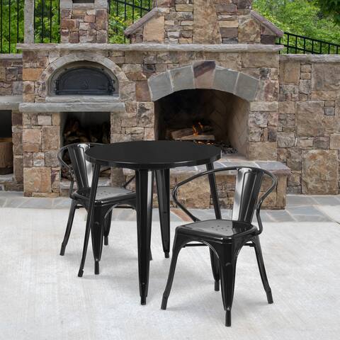 30'' Round Metal Indoor-Outdoor Table Set with 4 Arm Chairs - Overstock ...