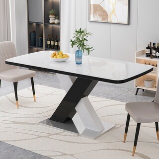 Modern Square Dining Table, Stretchable, White Table Top+MDF X-Shape ...