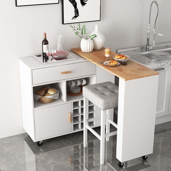 Costway Reversible Folding Kitchen Island Cart Utility Storage Trolley ...