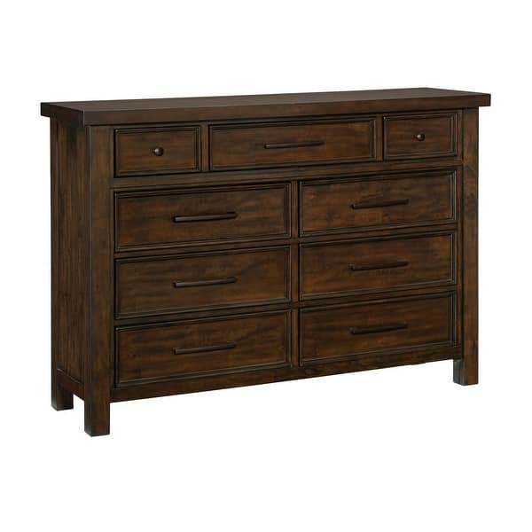 Saul 62 Inch Wide Wood Dresser, Dark Brown, 9 Drawers, Dark Bronze ...