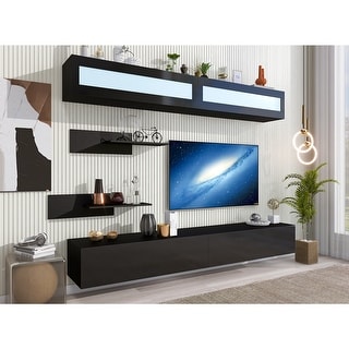 Modern Floating Entertainment Center with LED Lights, High-Quality MDF ...