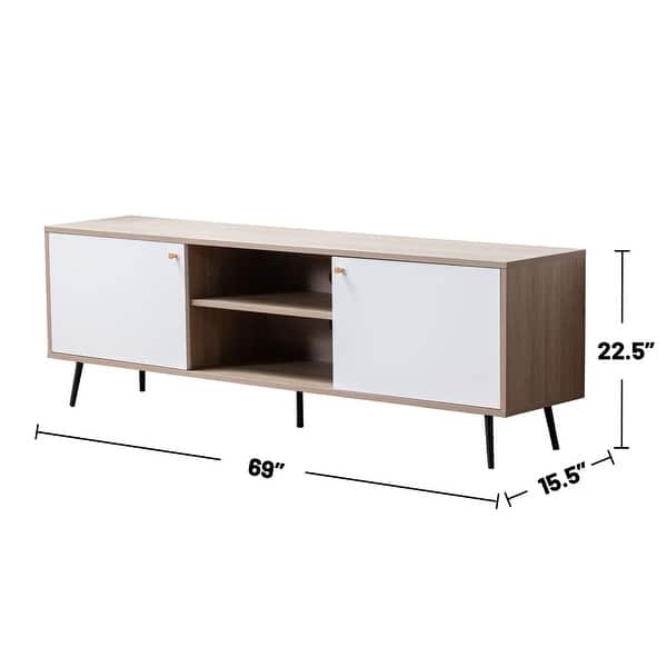 Particle Board TV Stand with 2 Cabinets in Light Brown and White - Bed ...