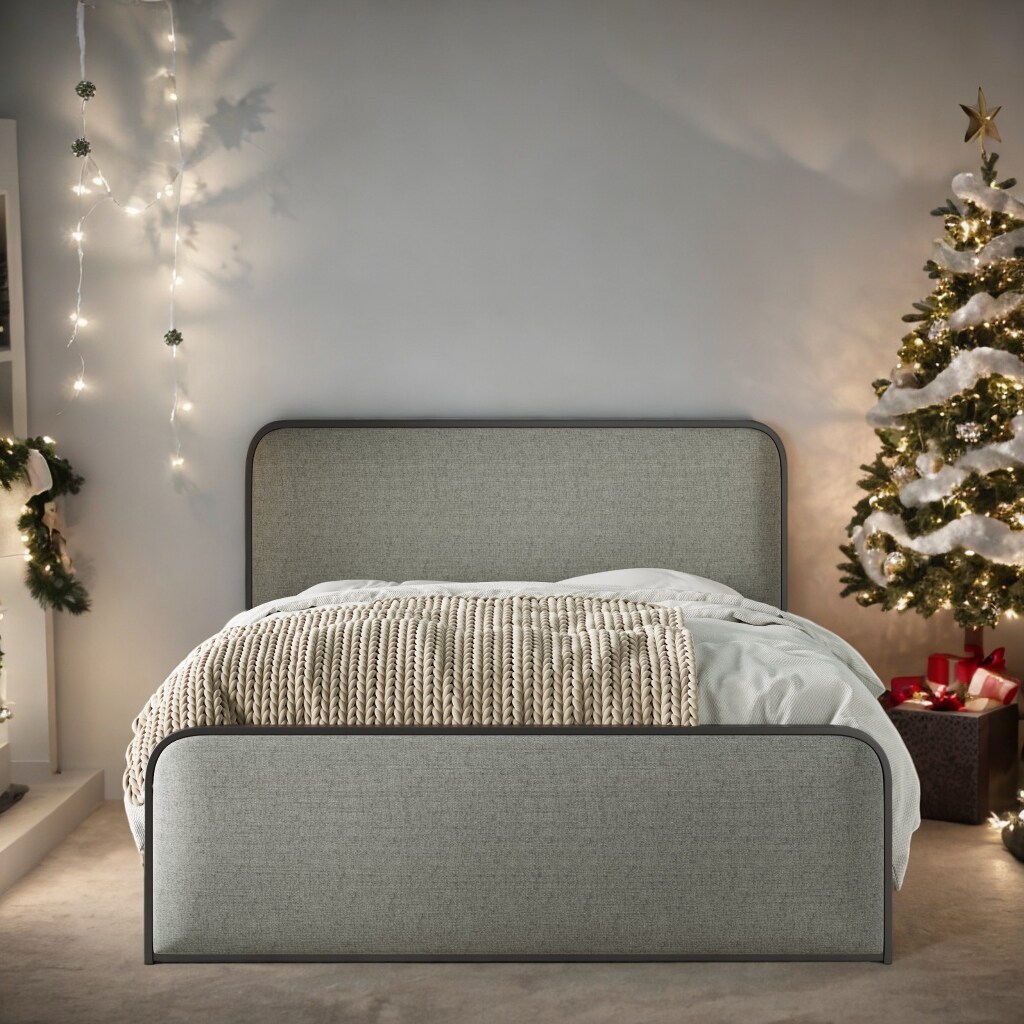 King Size Metal Bed Frame with Curved Upholstered Headboard and Footboard Bed with Under Bed Storage Heavy Duty Metal Slats Bed Bath Beyond 40661659