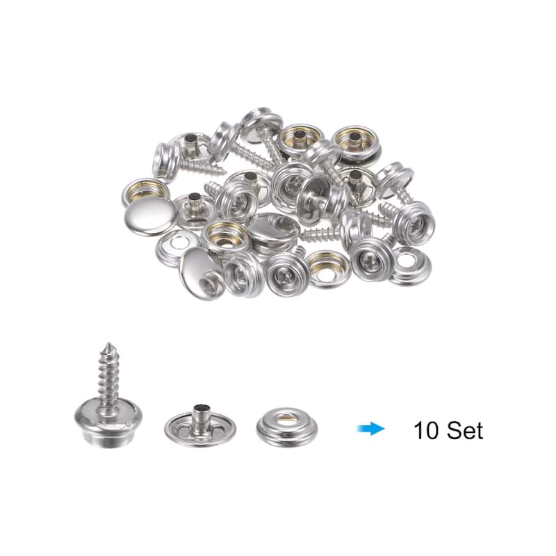 10 Sets Screw Snap Fasteners Kit 15mm Stainless Steel Snaps Button ...