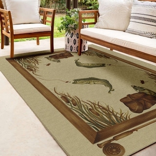 Indoor/Outdoor Adventure Fishing Khaki Polyester Washable Rug - Bed ...