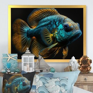 Designart "Tropical Blue Fish In Shades Of Blue And Orange I" Animal ...