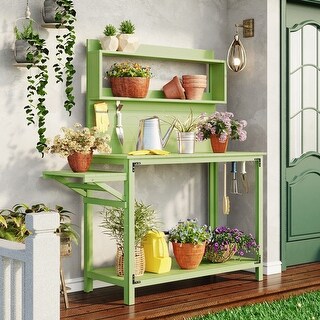Garden Fir Wood Workstation Backyard Potting Bench Table Patio Plant ...