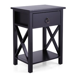 2 Piece Coffee Table with One Drawer Bedside Table X-Shaped Side Table ...