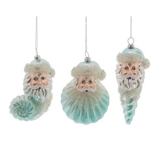 Transpac Glass Sea Shell Santa Ornament Set of 3 Christmas Home ...