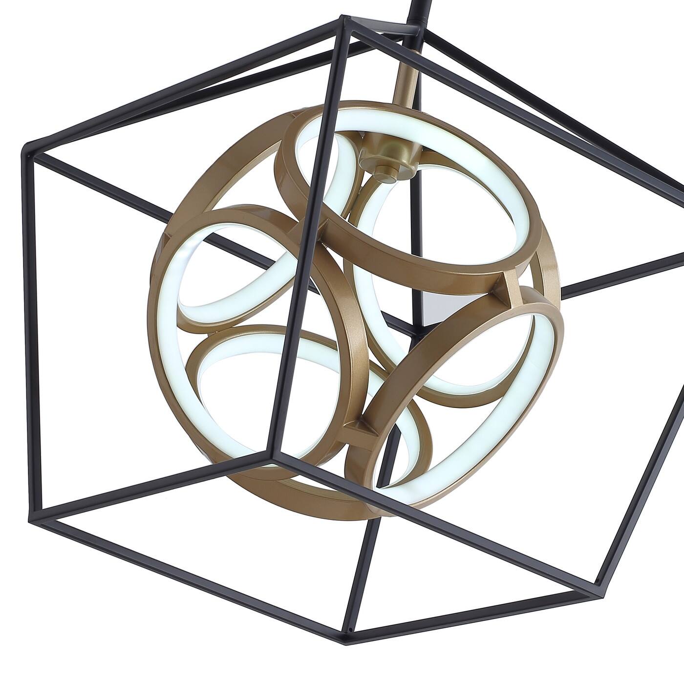 Industrial Black Geometric LED Pendant Light with Gold Design Interior ...
