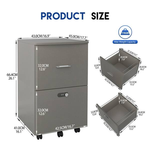 Modern Letter Size Two-Drawers Rolling File Cabinet with Coded Lock ...