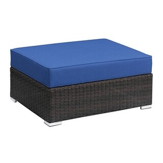 Joni 36 Inch Modern Square Outdoor Patio Ottoman, Brown Rattan, Blue ...