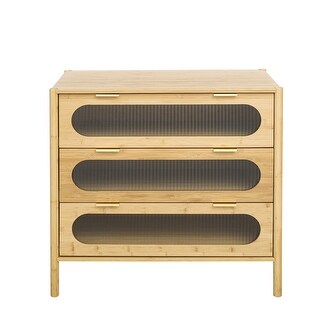 Natural Bamboo Storage Cabinet With 3 Drawer Large Storage Space Buffet ...