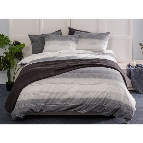 Cotton Yarn Dyed Stripe 3PCS Duvet Cover Set - Overstock - 32893730