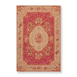Hand Woven French Aubusson Rose,Tan French Aubusson Needlepoint Area ...