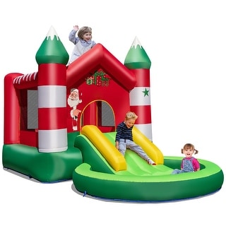 Gymax Inflatable Bounce House Kids Christmas w/ Slide & Trampoline ...