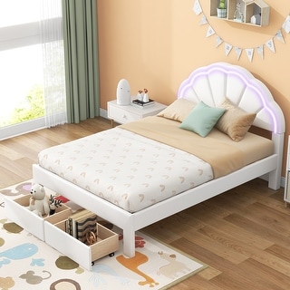Upholstered Platform Bed with Seashell Shaped Headboard - Bed Bath ...
