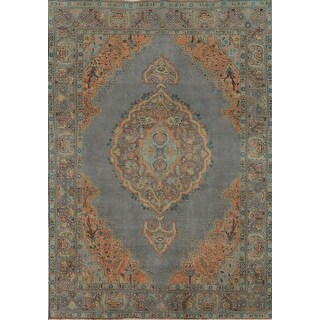 Blue Tabriz Vintage Persian Area Rug Handmade Wool Carpet - 6'10" x 9'6 ...