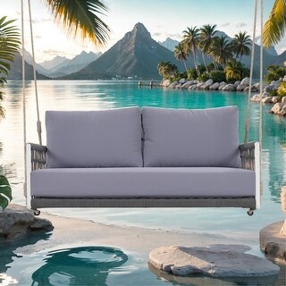 1-Piece Woven Rope Outdoor Swing Sofa with Soft Cushions Seating, Grey ...