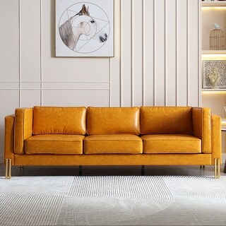 Modern PU Leather 3-Seater Sofa with Gold Stainless Steel Legs - Bed ...