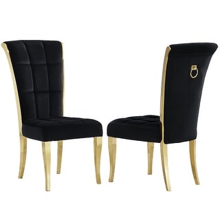 Black Velvet Dining Chairs with Pull Ring on Back and Metal Legs - Bed ...