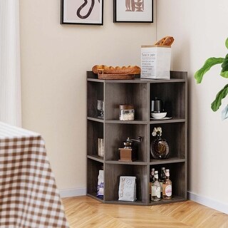 3-Tier Wooden Cubby Corner Bookshelf W/ 2 USB Ports & 4 Outlets - Bed ...