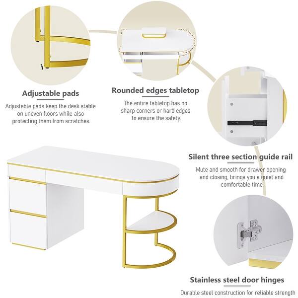 Curved Computer Desk with Gold Metal Legs - Bed Bath & Beyond - 40125418