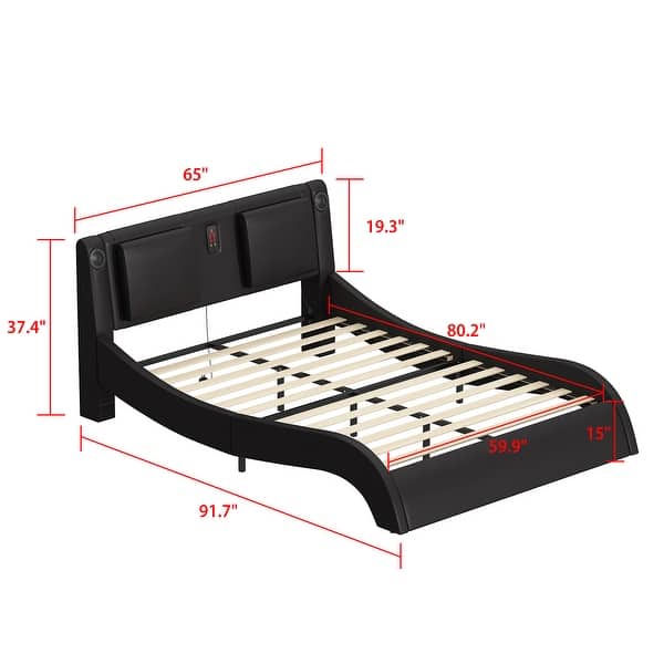Modern Black Leather Bed with Massage and Sound System USB Port - Bed ...