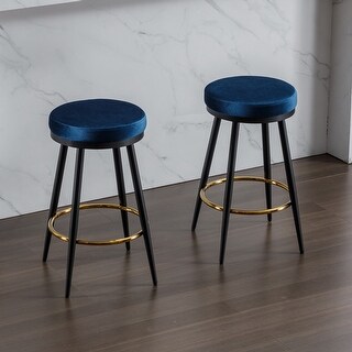 Blue Velvet Barstools Armless Dining Chair Counter Height Bar Chair ...