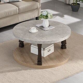 36.02" Mid-Century Roman Style Round Coffe Table with Faux Cement ...