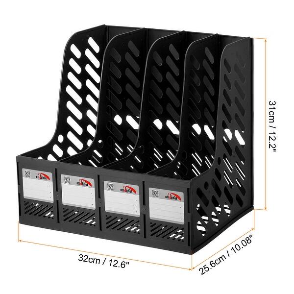 Magazine File Holder, PP Plastic Vertical 4 Compartment Storage Rack ...