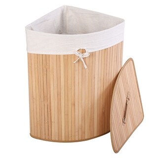 Costway Corner Bamboo Hamper Laundry Basket Washing Cloth Bin Storage ...