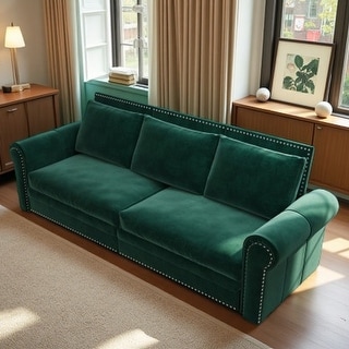 93.7" 3-in-1 Velvet Convertible Sofa Bed with Nailhead Trim, Rolled ...