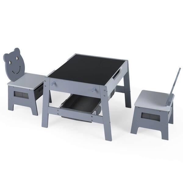 Costway 5-in-1 Kids' Table & Chair Set with Chalkboard, Whiteboard, 3 ...