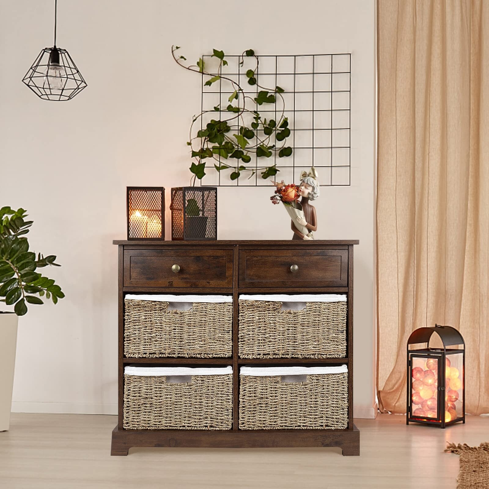 Wicker basket dresser store