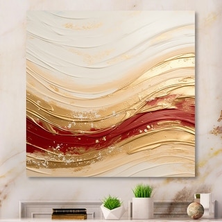 Designart "Gold And Red Soft Wave Fusion" Abstract Shapes Wall Art ...