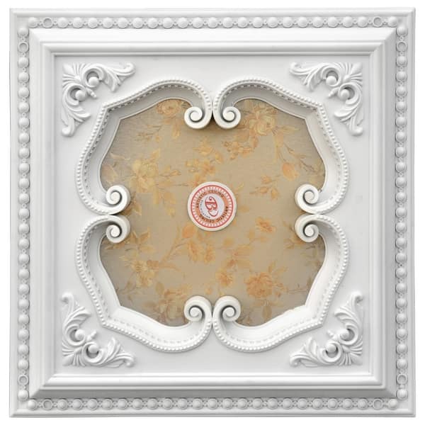 White and Gold Four Leaf Clover Square Chandelier Ceiling Medallion 24 ...