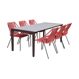7 Piece Dining Set with Super Stone Top and Fishbone Weaving, Red - Bed ...