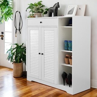 Modern Slim Shoe Storage Cabinet Rack Organizer With 2 Shutter Door ...