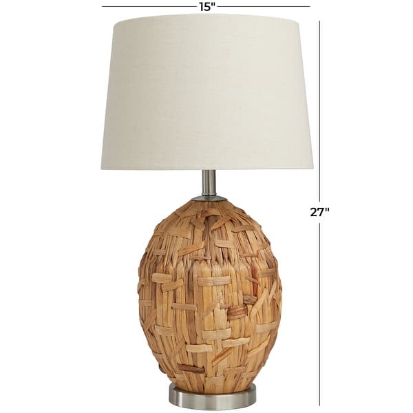 Brown Seagrass Handmade Woven Room Table Lamp with Silver Base - Bed ...