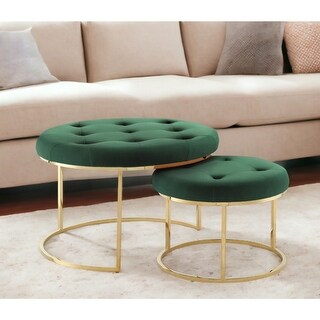 Set of 2 Round Velvet Ottomans with Gold Metal Base for Living Room ...