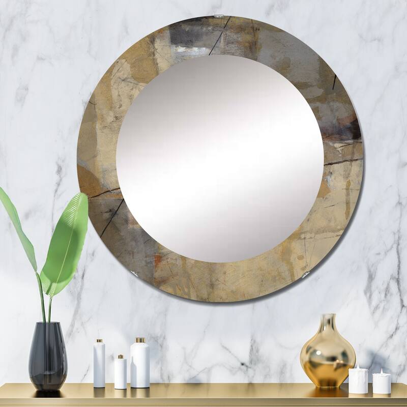 Designart 'Geometric Cream Block I' Printed Modern WallMirror ...